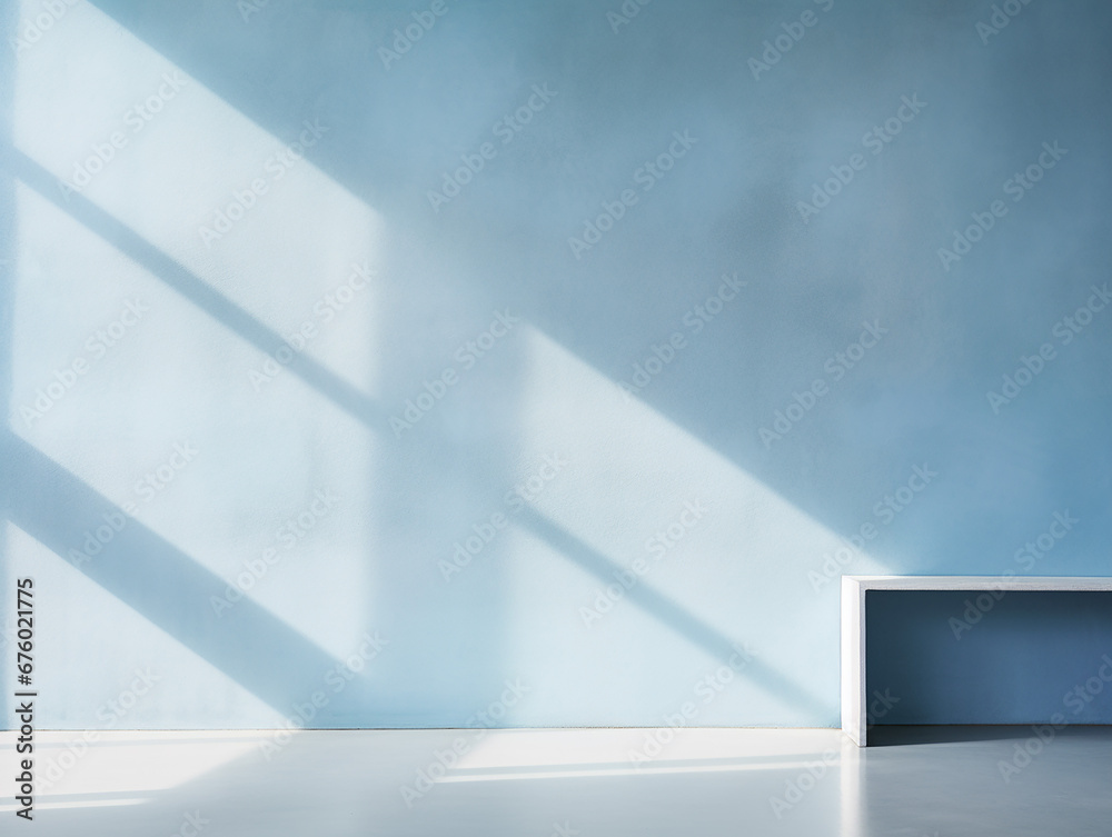 empty room blue plaster wall, empty light cream room, with glare from ...
