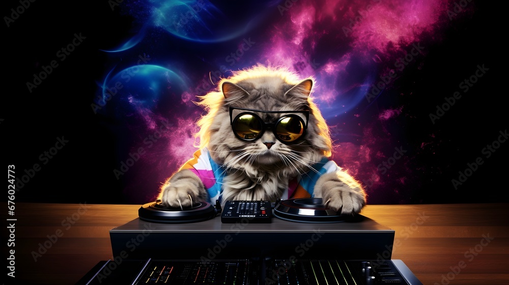 Cat Mixing Tracks at an EDM Rave Music Festival as a DJ. AI Generated ...
