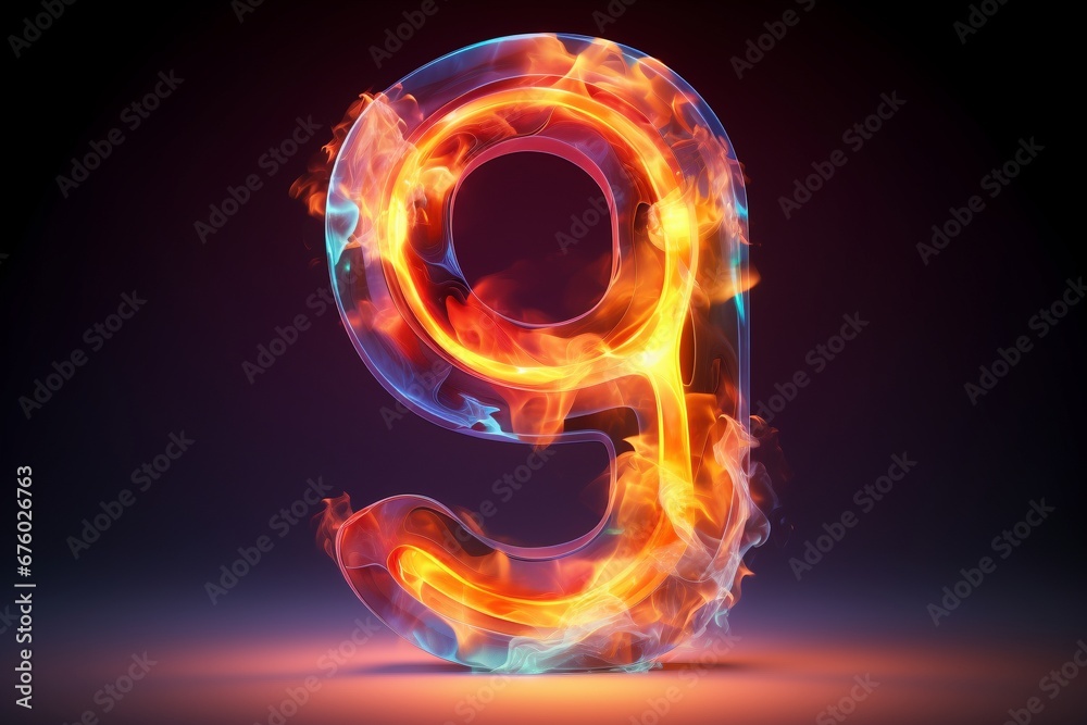 Magical Neon Dreams: 3D Render of Number nine with Linear Neon Outlined ...