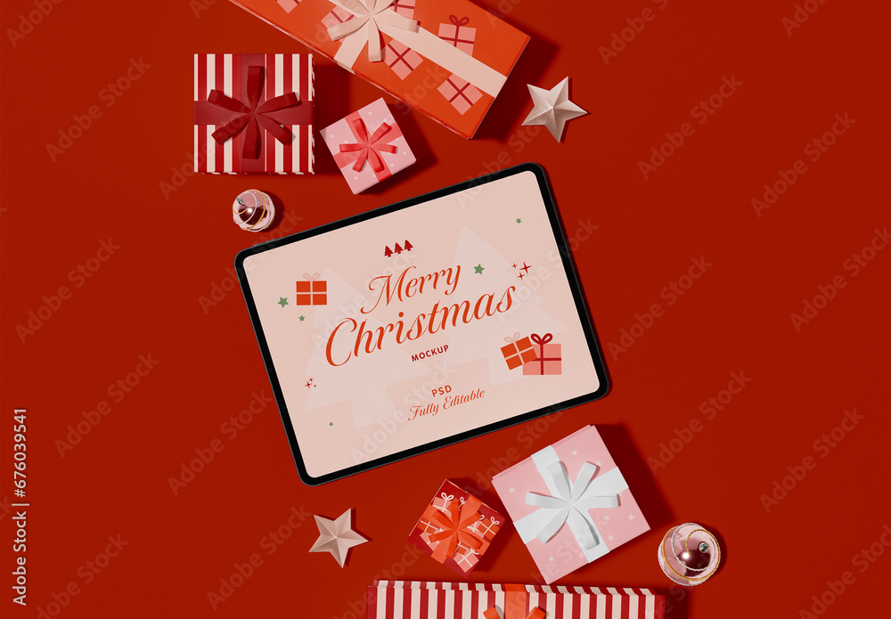 Christmas Tablet Screen Mockup Stock Template | Adobe Stock