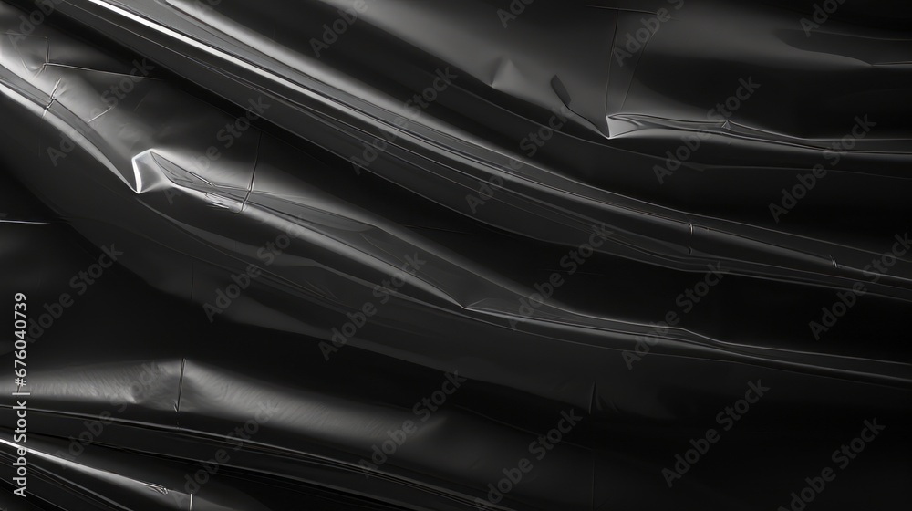Genuine polyethylene texture on black background. Crumpled packaging ...