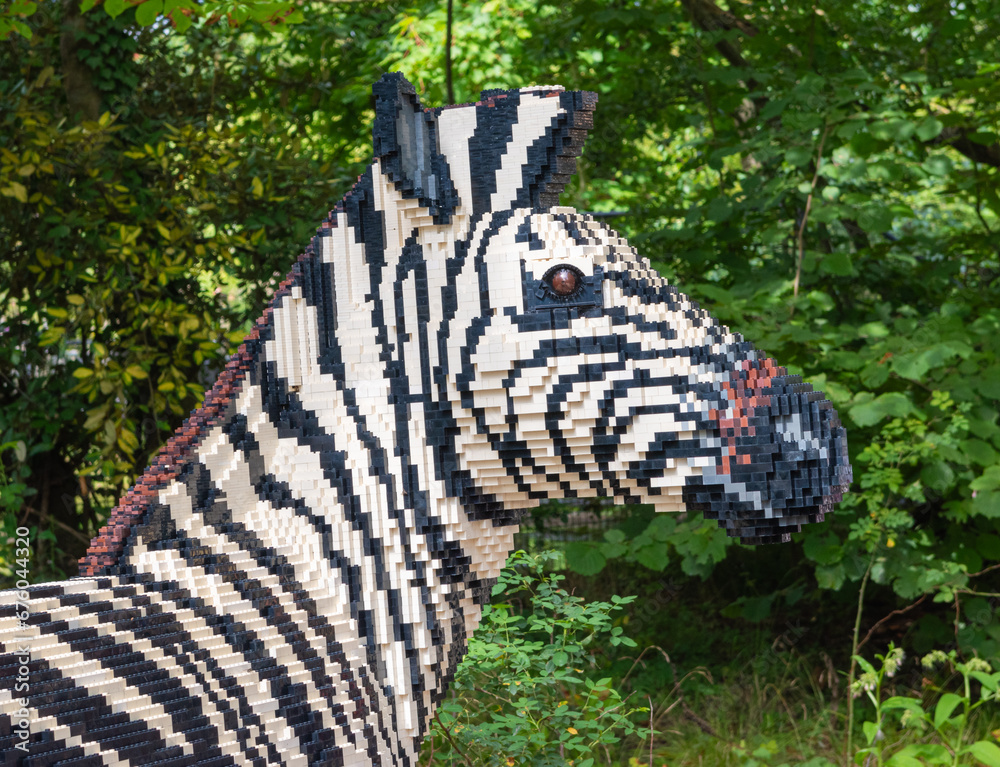 Zoo Planckendael, Mechelen, Belgium - Aug 29, 2023: Zebra built with ...