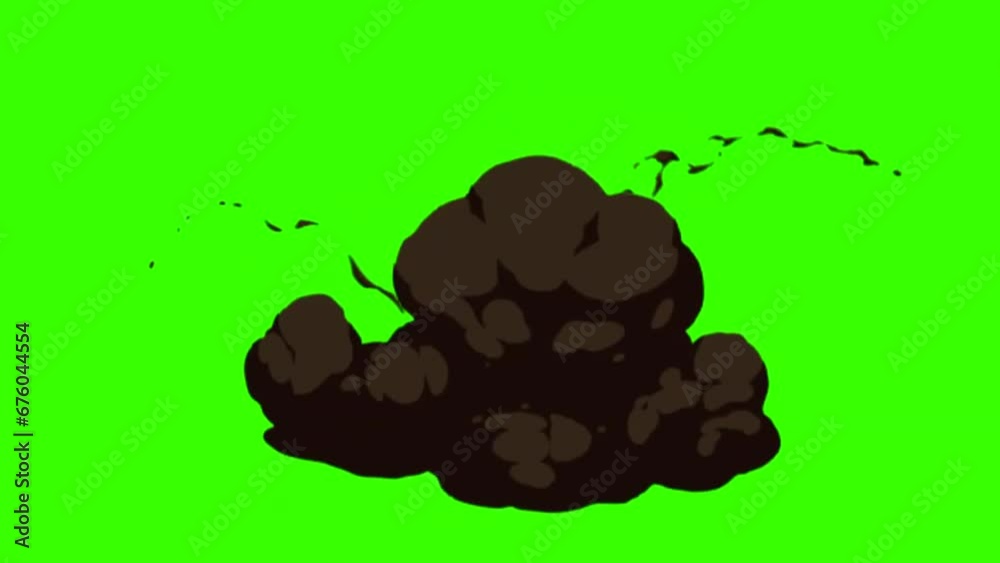 2D animated cartoon fire explosion with black smoke. yellow,orange ...