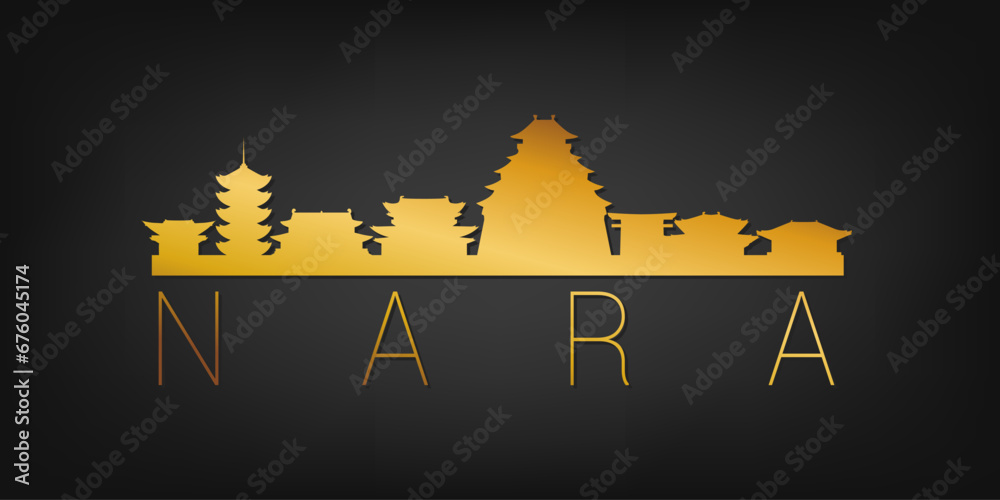 Nara, Japan Gold Skyline City Silhouette Vector. Golden Design Luxury ...