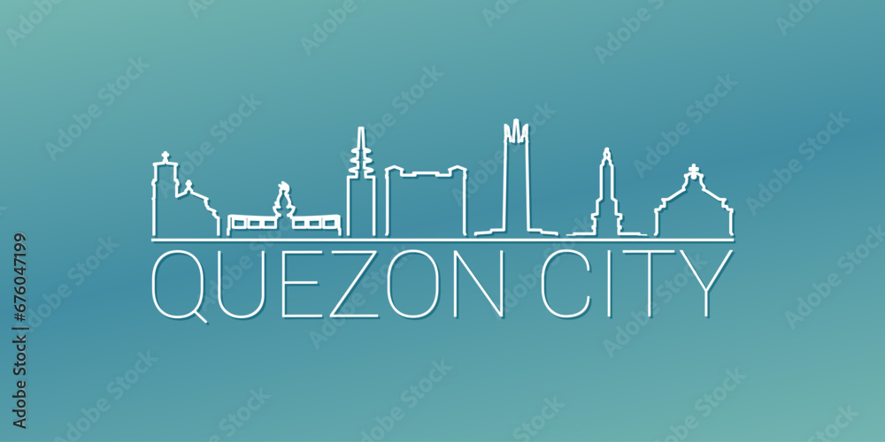 Quezon City, Metro Manila, Philippines Skyline Linear Design. Flat City ...