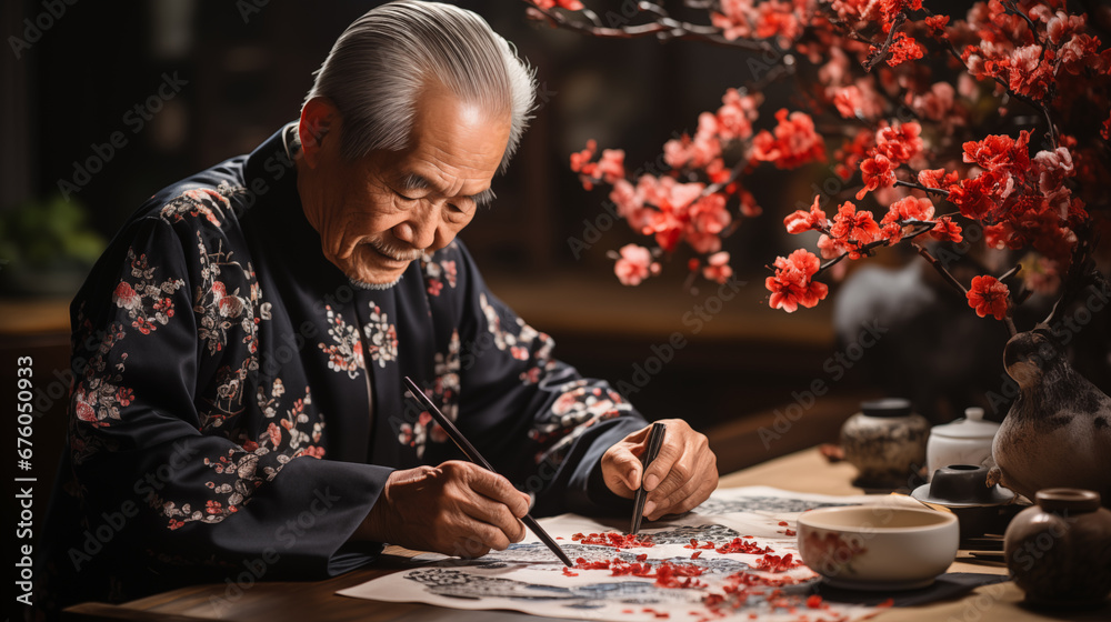 Traditional Chinese Calligraphy: A close-up of a skilled artist ...
