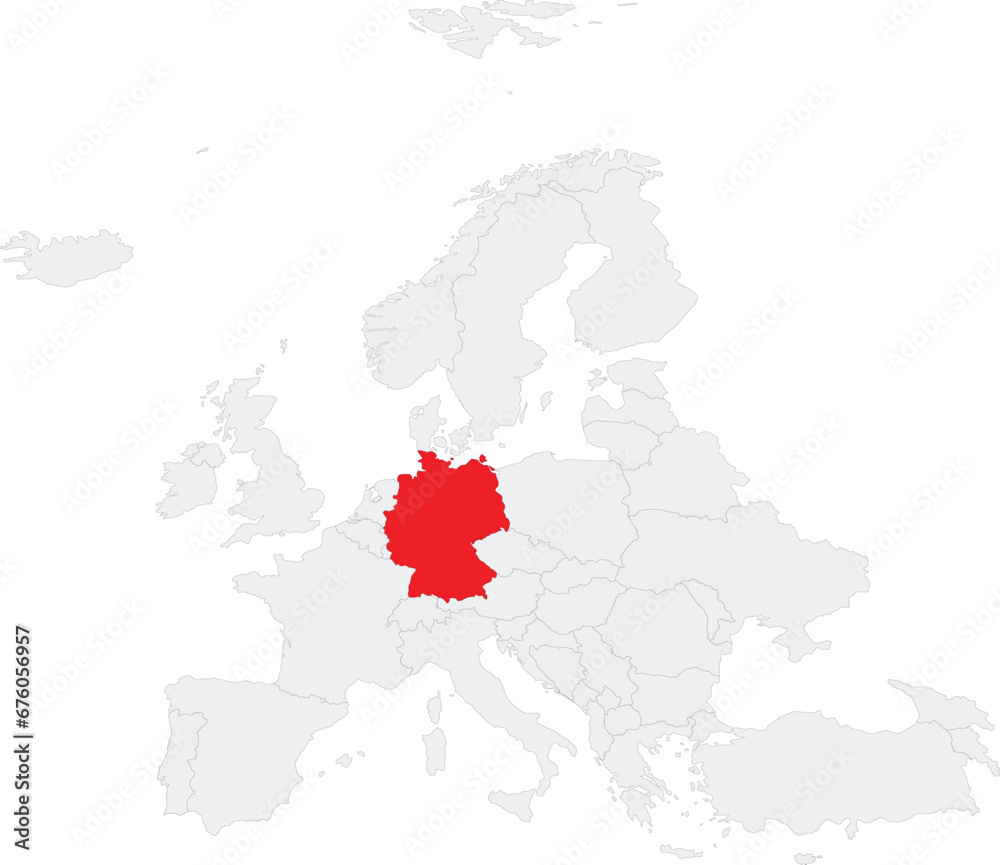 Red CMYK national map of GERMANY inside gray blank political map of ...