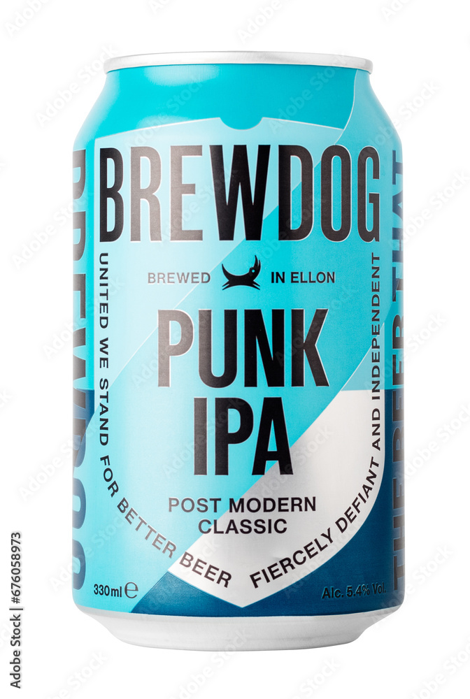 Can of Scottish Brewdog Punk IPA beer isolated on a transparent ...