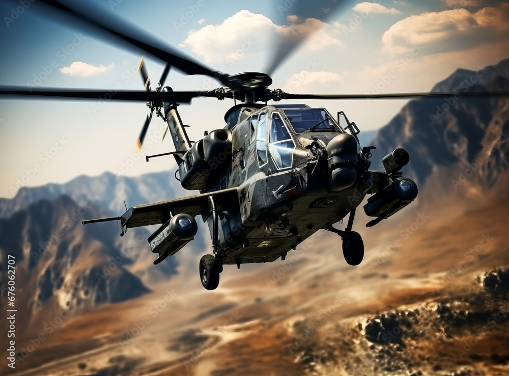 Attack army combat helicopter armed with surface-to-air missiles and a ...