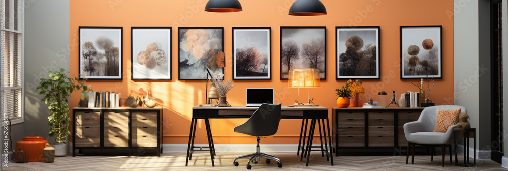 Interior Design modern workstation with desk and desktop computer ...