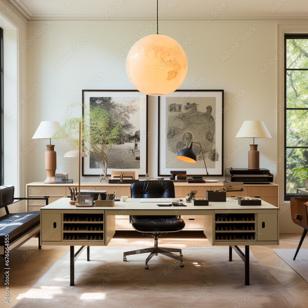 Interior Design modern workstation with desk and desktop computer ...