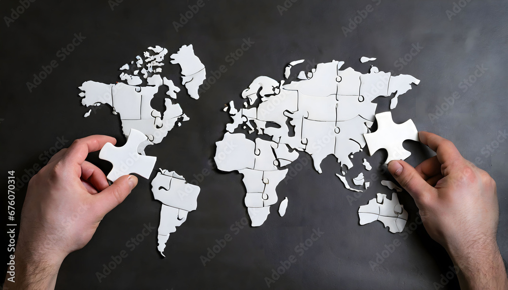 concept of worldwide geopolitics. mysterious people building new world ...