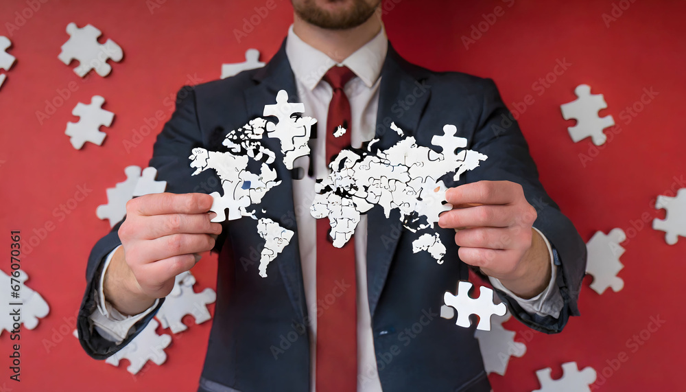 concept of worldwide geopolitics. mysterious people building new world ...