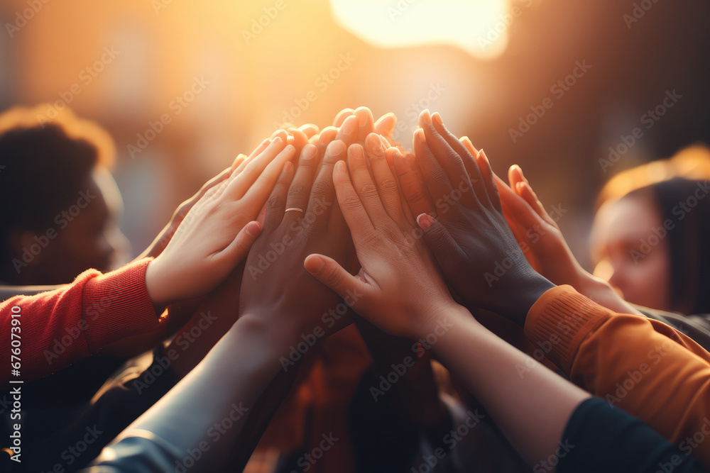 Diverse people joining their hands, Symbol of unity, Community and ...