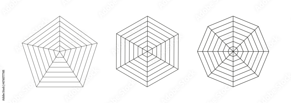 Vetor de Pentagon, hexagon, octagon graphs. Collection of radar spider ...