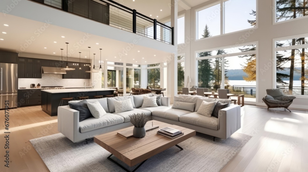 Beautiful living room interior in new luxury home with open concept ...