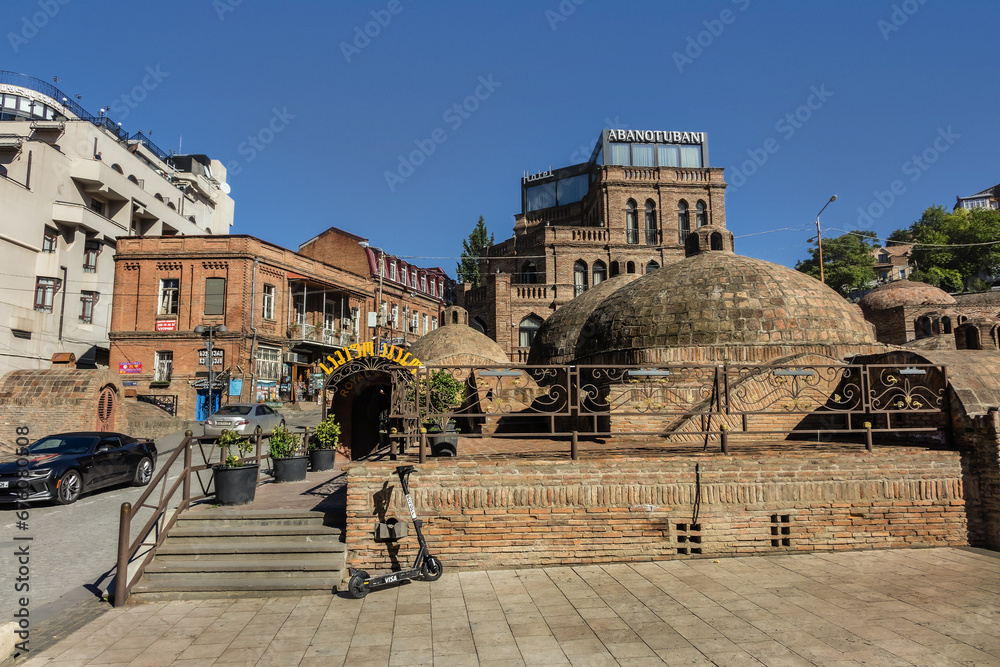 Fragment of famous brick Sulfur Baths. Sulfur Baths located in one of ...