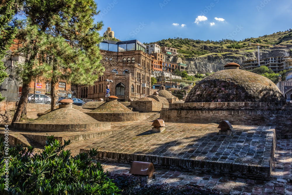 Fragment of famous brick Sulfur Baths. Sulfur Baths located in one of ...