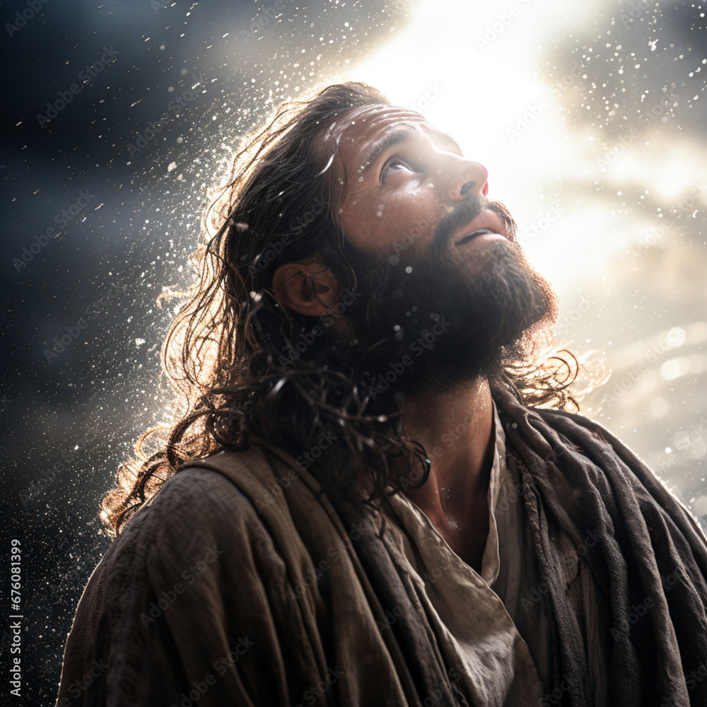 Jesus Christ performing a miracle calms the storm on the Sea of Galilee ...