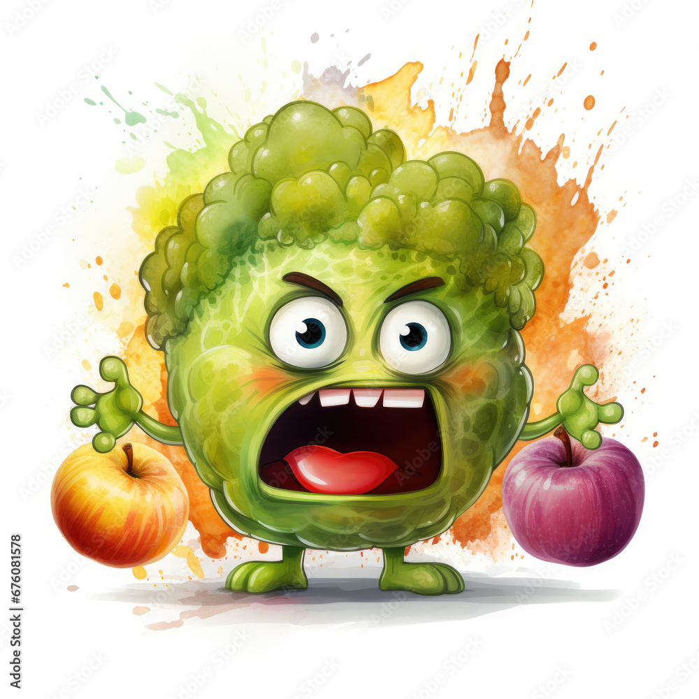 watercolor Cute Angry Fruits and Vegetables clipart, Generative Ai ...