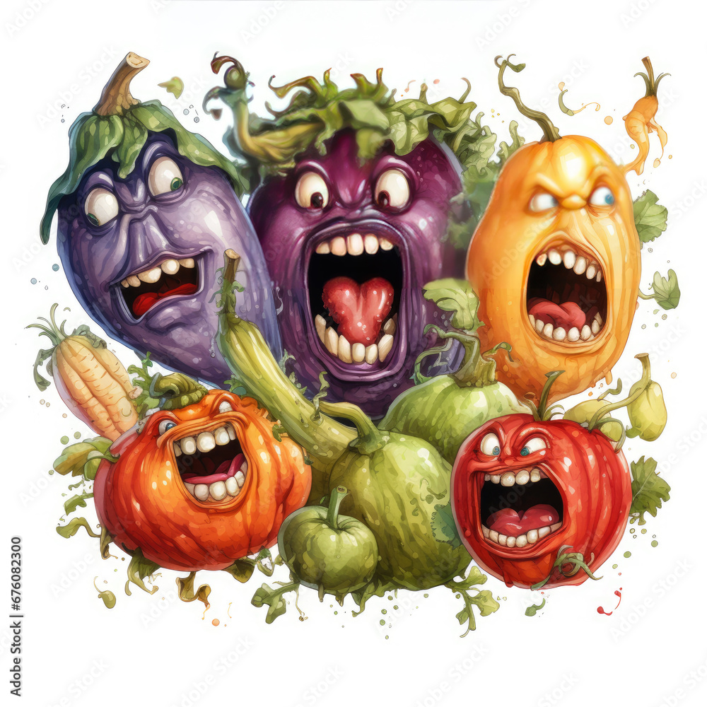watercolor Cute Angry Fruits and Vegetables clipart, Generative Ai ...