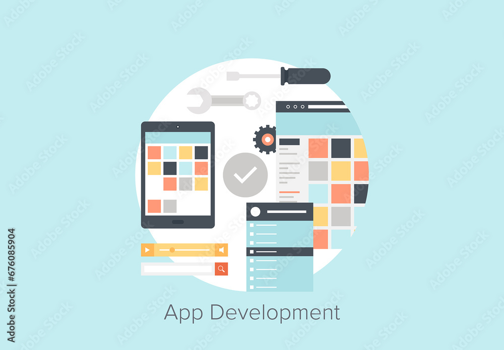 Abstract flat vector illustration of application development concepts ...