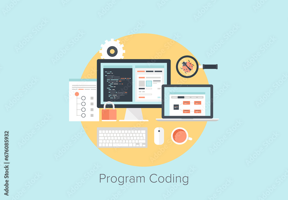 Abstract flat vector illustration of software coding and development ...