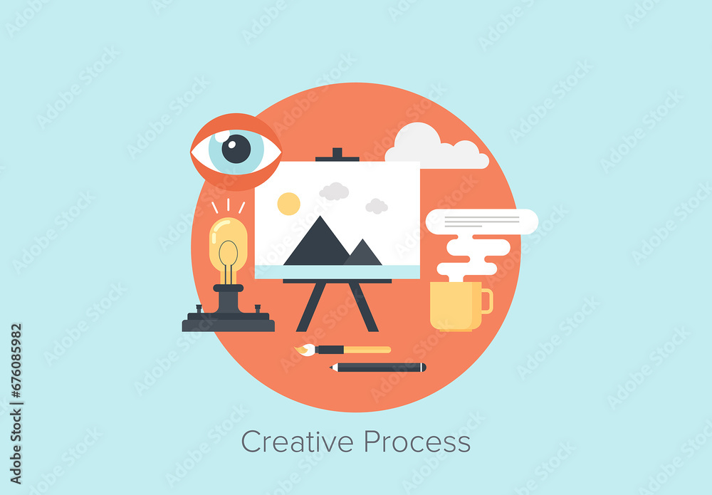 Abstract vector illustration of creative process flat design concept. Stock Template | Adobe Stock