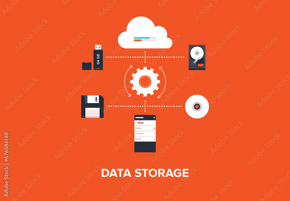 Abstract flat vector illustration of data storage concept isolated on ...