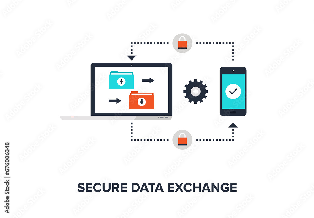 Abstract flat vector illustration of secure data exchange concept ...