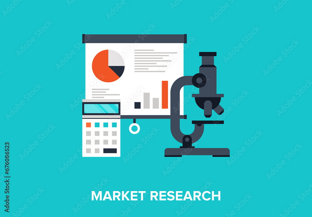 Abstract flat vector illustration of market research concept. Elements ...