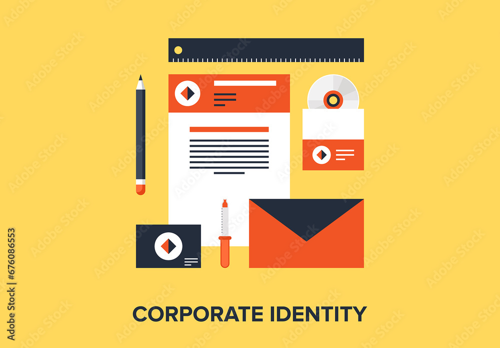 Abstract flat vector illustration of corporate identity development ...