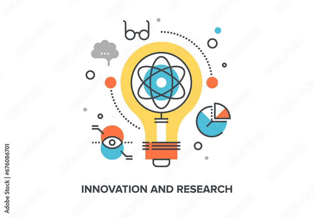 Vector illustration of innovation and research flat line design concept ...
