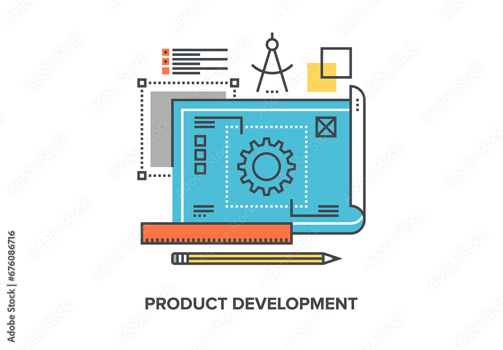Vector illustration of product development flat line design concept ...