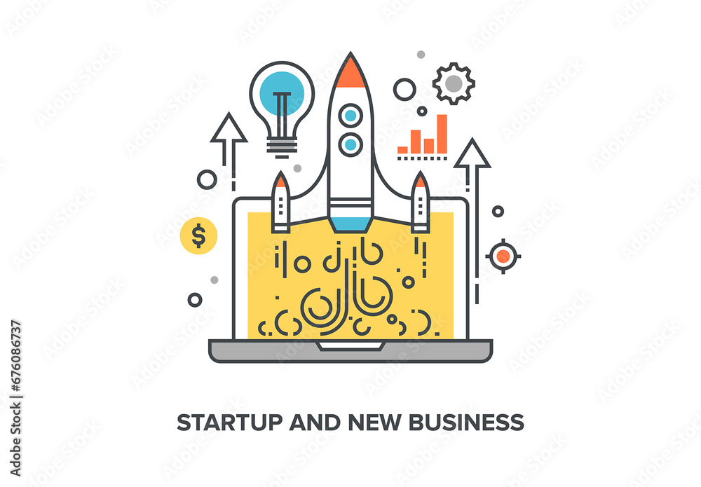 Vector illustration of startup and new business flat line design ...