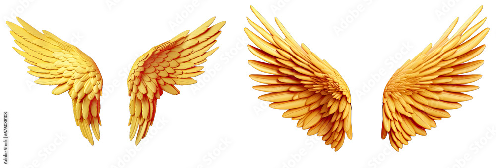 yellow angel wings isolated on transparent background.yellow wings ...