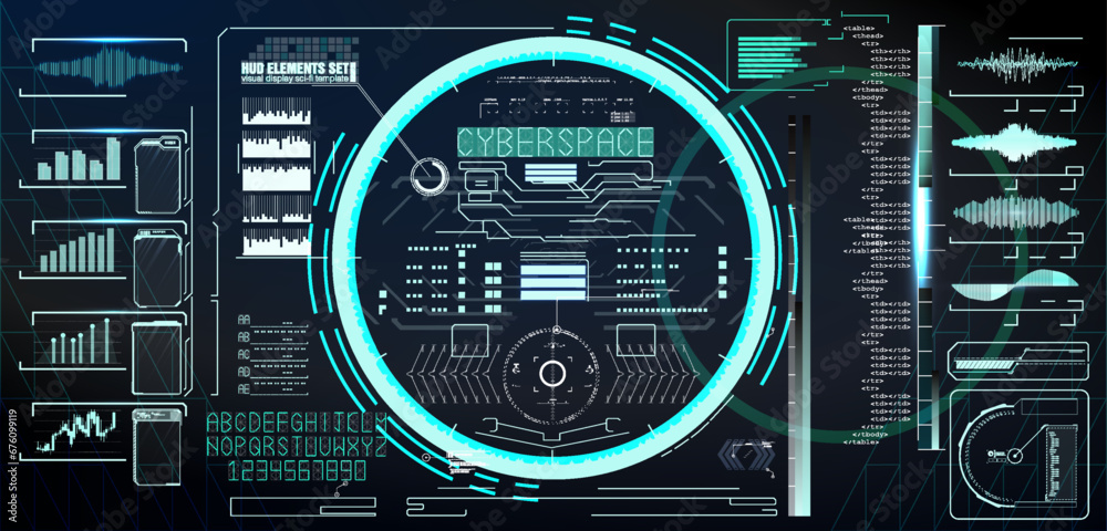 Illustration of a set of futuristic HUD elements for cyberspace themed ...