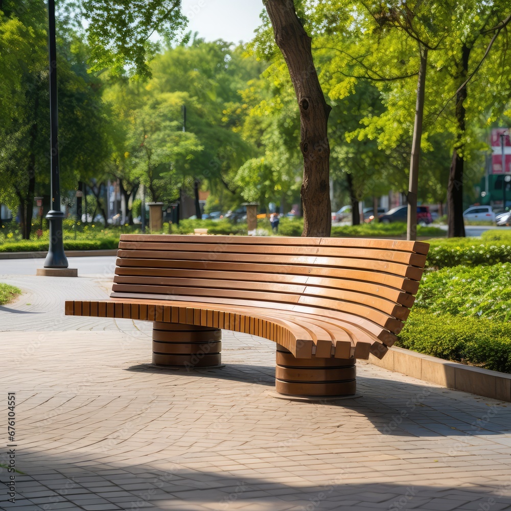 New Modern Bench in Park, Outdoor City Architecture, Wooden Benches ...