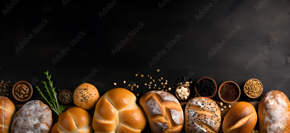 bread on black background Various types of bread banners for food ...