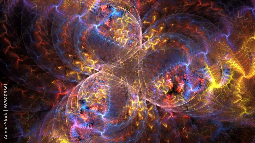 Fractal multicolored rotation metamorphoses. Sparkling spheres with ...