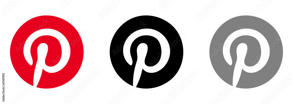 Set of pinterest logos. Social media icon in different color. Editorial ...