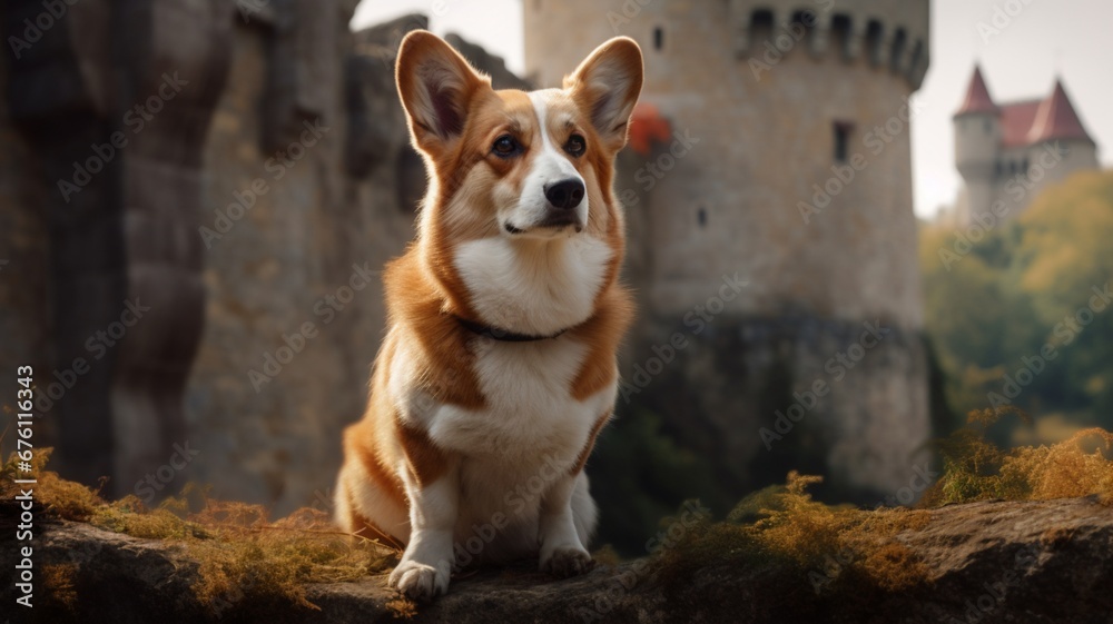 Corgi dog animal the king in medieval castle AI Generated pictures ...