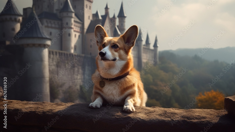 Corgi dog animal the king in medieval castle AI Generated pictures ...