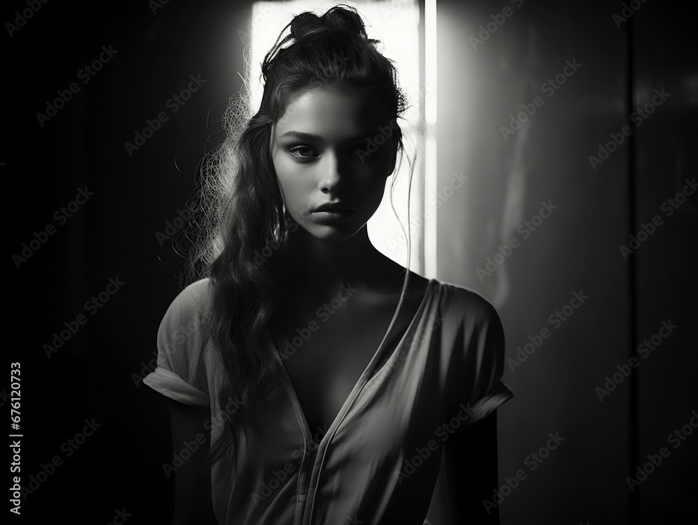 Asymmetrical balance of dark and light zones, grayscale, invoking a ...