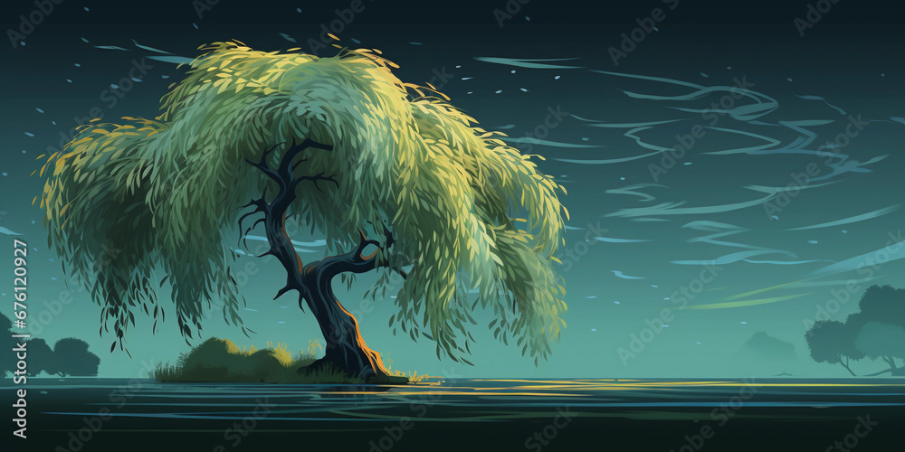 Willow in the Wind: A weeping willow tree animated with branches that ...