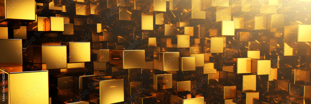 Gold blocks texture background, abstract panoramic pattern of shiny ...