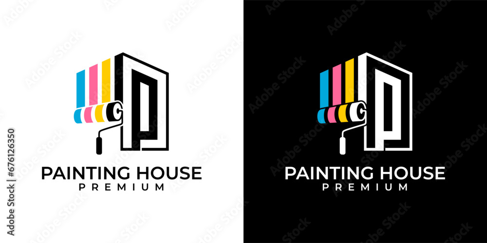 Painting House logo. Painting logo initial P with building or house ...