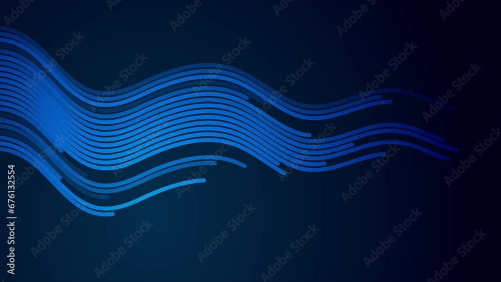 Glow blue minimal wavy lines abstract futuristic tech background. Seamless looping motion design ...