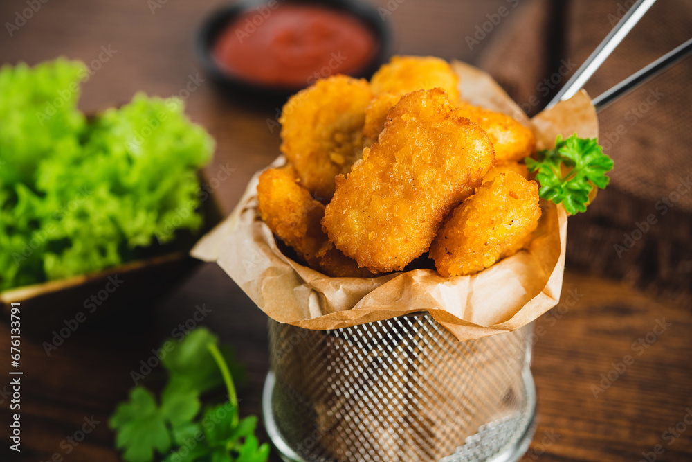 Chicken Breaded Raw Meat.Fast food.Fast cooking.Chicken nuggets with ...