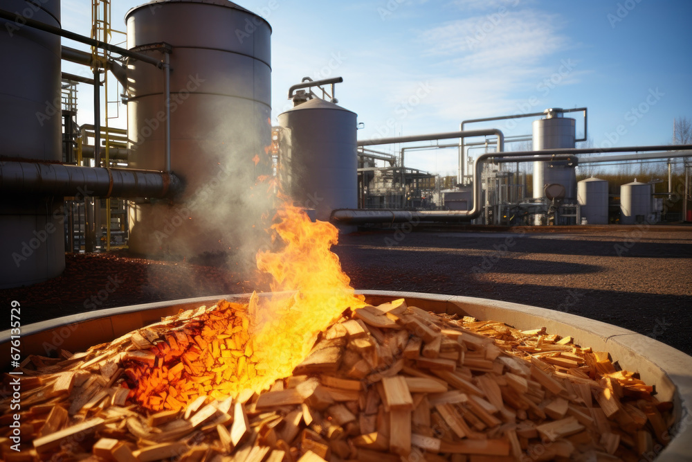 Biomass feedstock being converted into bio-based chemicals at a bio ...
